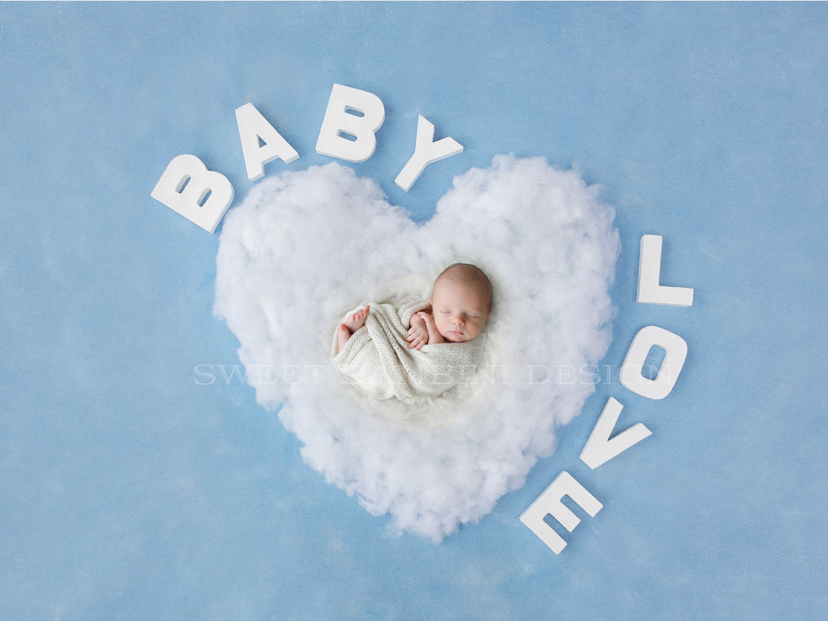 Newborn Digital Backdrop- White Fluffy Heart with BABY LOVE shot on a ...