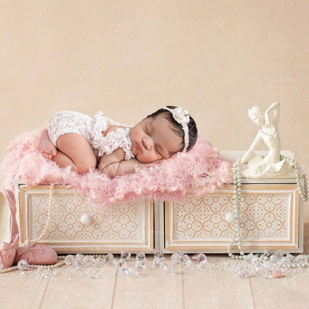 Newborn Digital Backdrop - Ballerina theme with slippers, crystals and ...